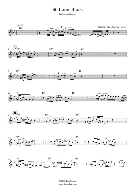 St Louis Blues Intermediate Level Soprano Saxophone 핸디 색소폰 악보
