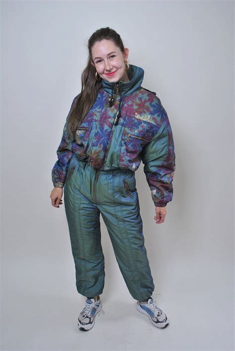 Traje De Esquí Multicolor Vintage De Una Pieza Traje De Nieve Etsy