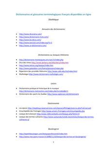 Dictionnaires et glossaires terminologiques français disponibles en