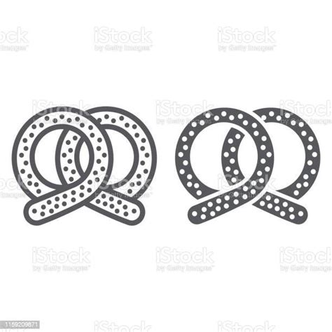 프레첼 라인과 글리프 아이콘 베이커리와 음식 패스트리 기호 벡터 그래픽 흰색 배경에 선형 패턴 매듭 묶기에 대한 스톡 벡터 아트 및 기타 이미지 Istock