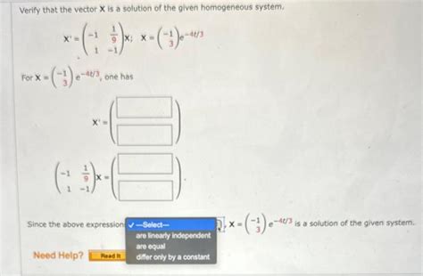 Solved Verify That The Vector X Is A Solution Of The Given Chegg