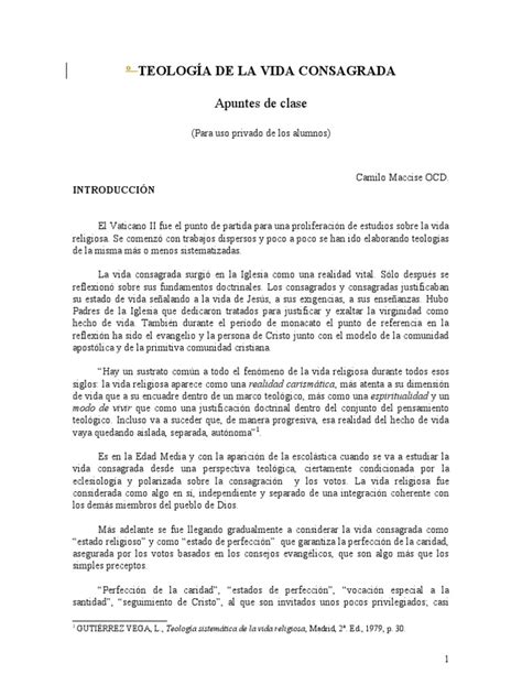 Teologia De La Vida Consagrada Pdf Iglesia Católica Carisma