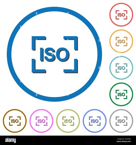 Camera Iso Speed Setting Flat Color Vector Icons With Shadows In Round Outlines On White