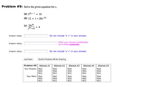 Solved Problem 9 Solve The Given Equation For X A 52x 1 Chegg