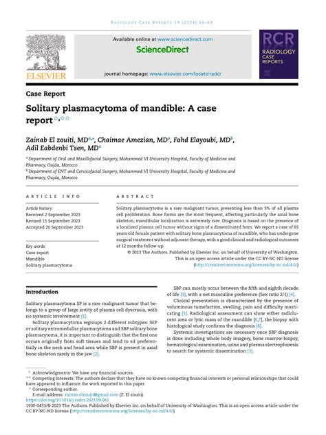 Pdf Solitary Plasmacytoma Of Mandible A Case Report
