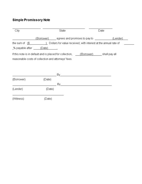 Free Blank Promissory Note Templatein Word