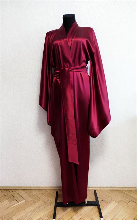 Burgundy Silk Kimono Robe 24 Colors Mulberry Silk Kimono Etsy Uk