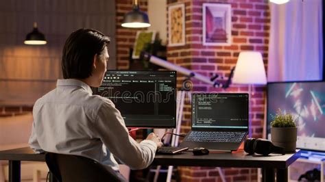 Male Coder Programming Server Encryption On Firewall Software Stock Image Image Of Engineer