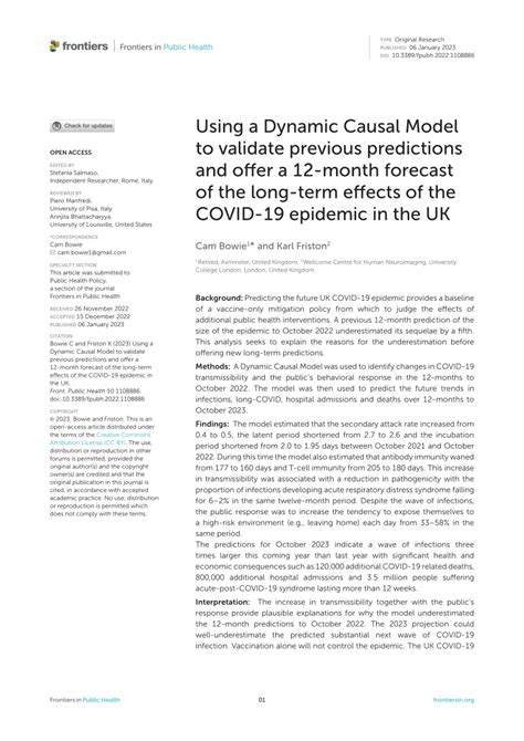 Pdf Using A Dynamic Causal Model To Validate Previous Predictions And Offer A 12 Month