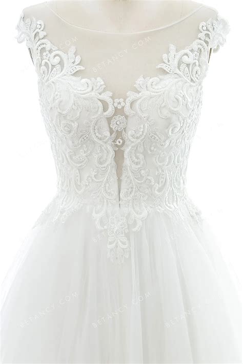 Alluring Cap Sleeve Illusion Lace And Tulle Wedding Dress Betancy