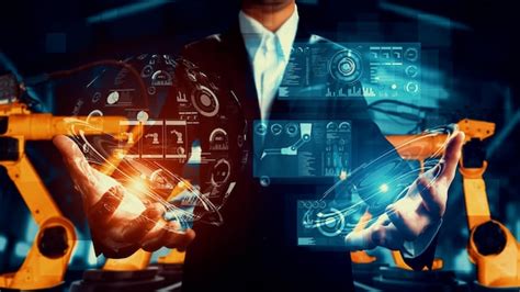 Premium Photo Engineer Use Cybernated Robotic Software Control Industry Robot Arm In Factory