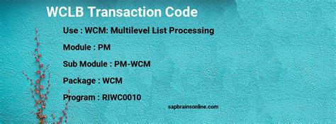 Wclb Sap Tcode For Wcm Multilevel List Processing