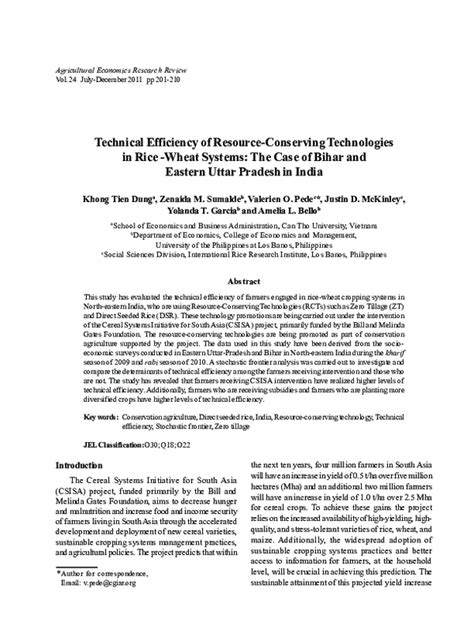 Pdf Technical Efficiency Of Resource Conserving Technologies In Rice Wheat Systems Case Of