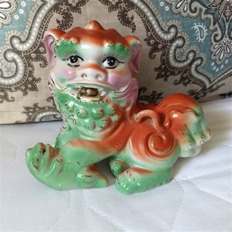Feng Shui Accents Rare Antique Female Handpainted Orange Green