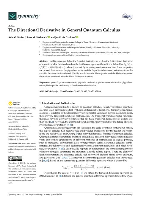 Pdf The Directional Derivative In General Quantum Calculus