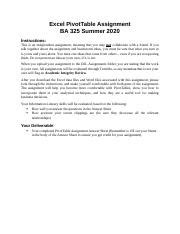 Excel PivotTable Assignment Description Docx Excel PivotTable Assignment BA
