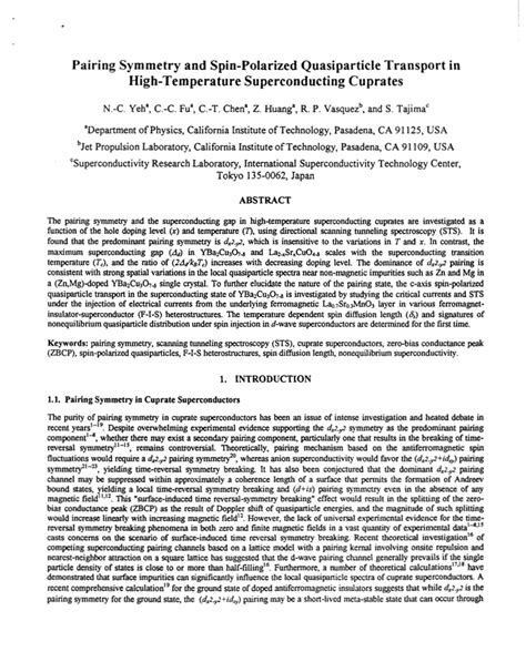Pdf Pairing Symmetry And Spin Polarized Quasiparticle Transport In High Temperature