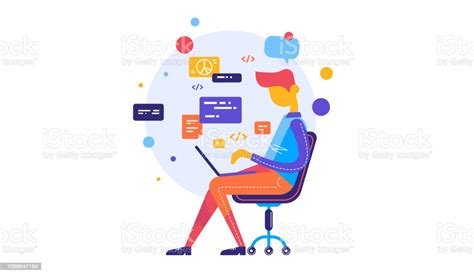 노트북을 사용 하 여 프로그램 및 응용 프로그램 소프트웨어 개념 개발을 위한 학생의 코드 개념 그림 벡터 일러스트 레이 션 평면 디자인입니다 프로그래머 코더 해커 개념에