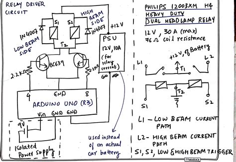 triggering 12v 30a dual head lamp relays using arduino uno r3 motors