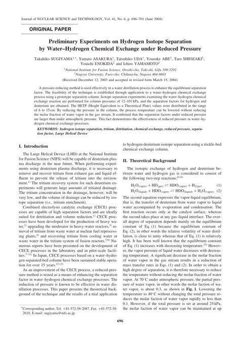 Pdf Preliminary Experiments On Hydrogen Isotope Separation By Water