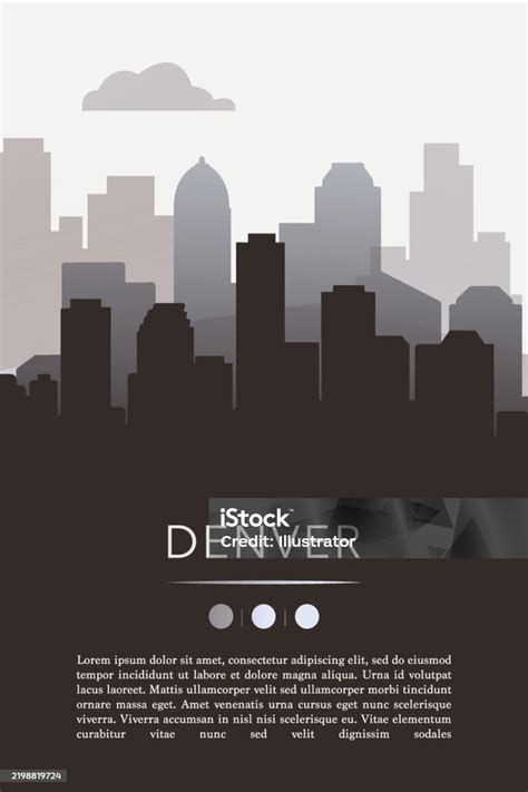 덴버 도시 서식 파일 웹 사이트 프리젠 테이션 첫 페이지 초대장 스카이 라인 랜드 마크와 출판물 시트 벡터 콜로라도 미국 이미지 레이아웃 간단하고 회색조 0명에 대한 스톡