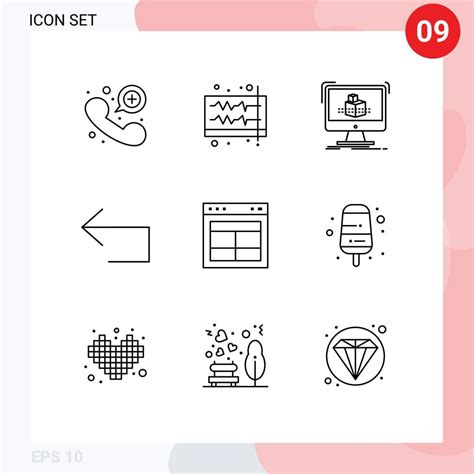 Mobile Interface Outline Set Of 9 Pictograms Of Divide Left Wave Back Sketch Editable Vector