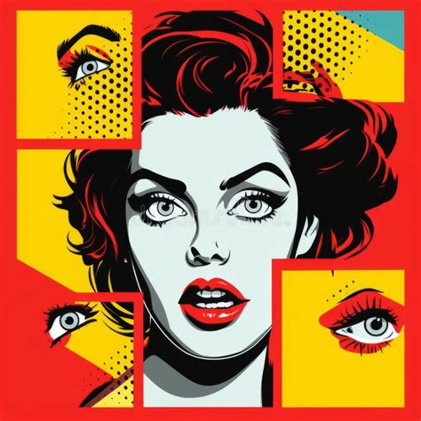 Bold And Daring Pop Art Illustration Of Five Faces And Eye Stock