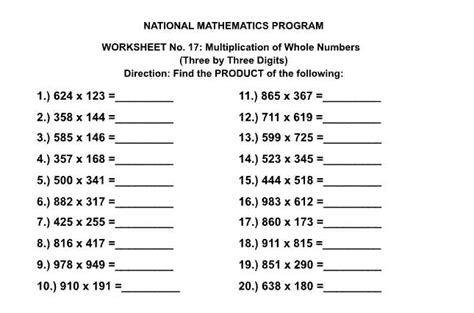 National Mathematics Program Worksheet No Studyx