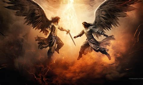 Premium Photo A Couple Of Angels Fighting Over A Demon