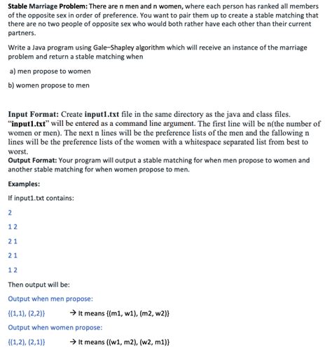 Solved Stable Marriage Problem There Are N Men And N Women Chegg Com