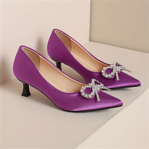 Frauen Strass Schleife Kitten Heels Einfarbige Spitze Slip Temu Germany