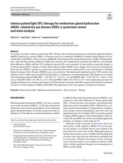 Intense Pulsed Light Ipl Therapy For Meibomian Gland Dysfunction Mgd