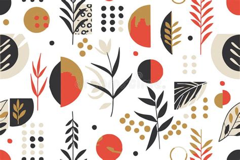 Natural Floral Leaves Shapes Seamless Pattern Rustic Color Cartoon Isolated Textile Print