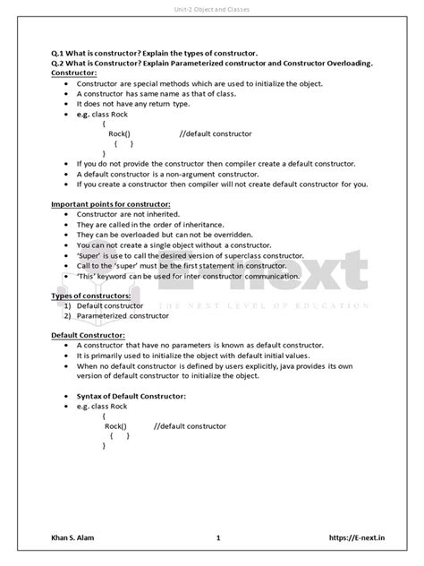 Unit 2 Objects And Classes E Next In Pdf Constructor Object Oriented Programming