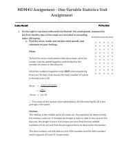 One Variable Statistics Unit Assignment Pdf MDM4U Assignment One