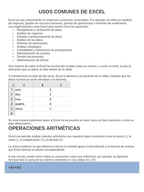Usos Comunes De Excel Pdf