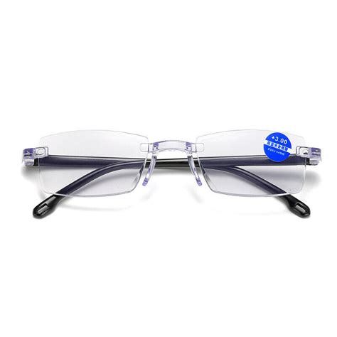 Pk Mens Rectangular Rimless Blue Light Blocking Reading Glasses Unisex Readers Ebay