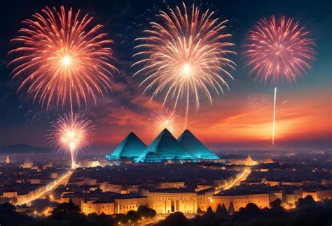 Fireworks Explode Over A City With A Building In The Background