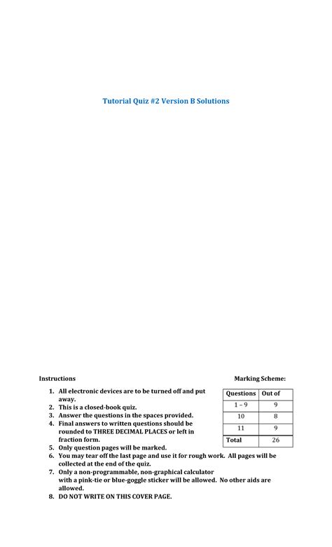 Tutorial Quiz 2 Version B Solutions Tutorial Quiz 2 Version B