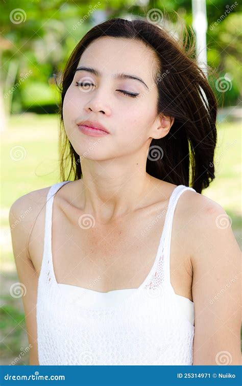 Relaxing Asian Woman In The Park Stock Image Image Of Dark Enjoy