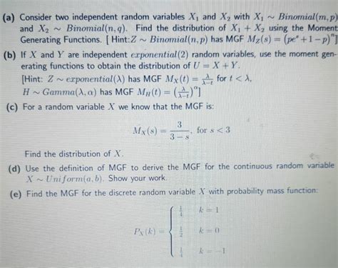 Solved In A Consider Two Independent Random Variables X