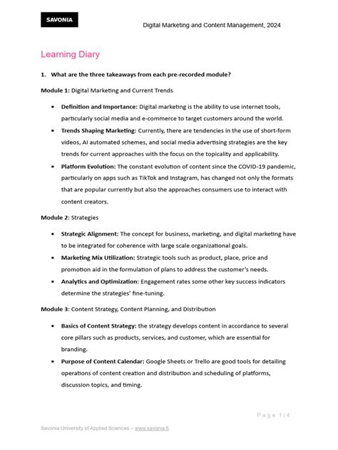 Learning Diary Pdf Digital Marketing Marketing