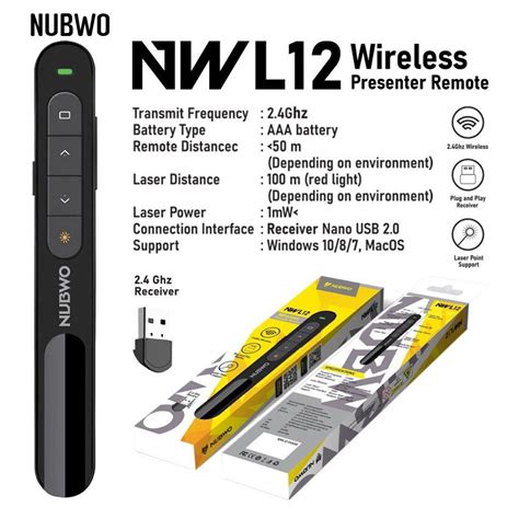 พร้อมส่ง Nubwo Nwl012 Laser Pointer รีโมทพ้อยเตอร์ 2 4 Ghz เชื่อมไกล 100 M Shopee Thailand