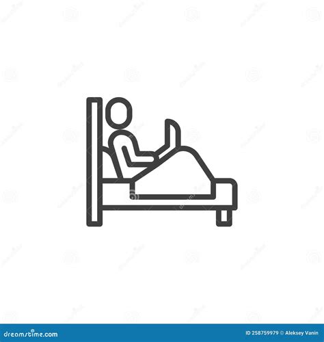 Man With Laptop On Bed Line Icon Stock Vector Illustration Of