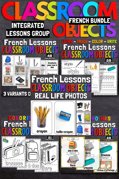 French Classroom Objects Bundle Flashcards Worksheets Tracing Game Cards Flashcards