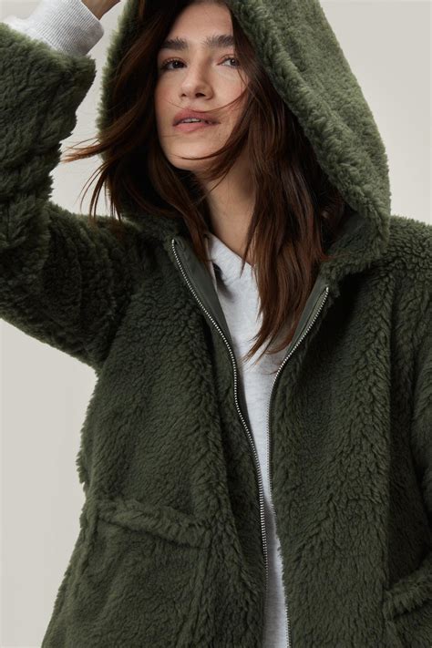 Teddy Zip Up Hooded Jacket Nasty Gal