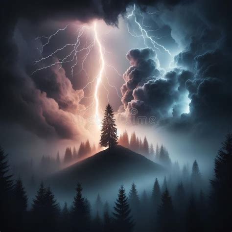 Illustration Of A Tree Being Struck By Lightning Stock Illustration Illustration Of Tree