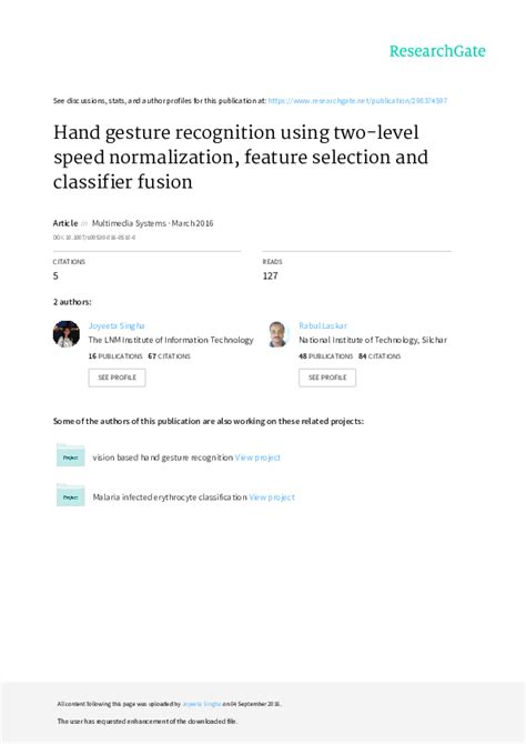 pdf hand gesture recognition using two‑level speed normalization