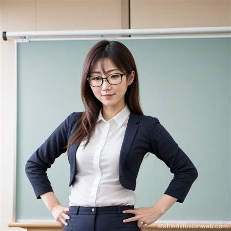 Japanese Teacher With Glasses And Visible Belly Stable Diffusion Online
