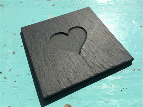 Heart Engraved Slate Coasters By Grasi